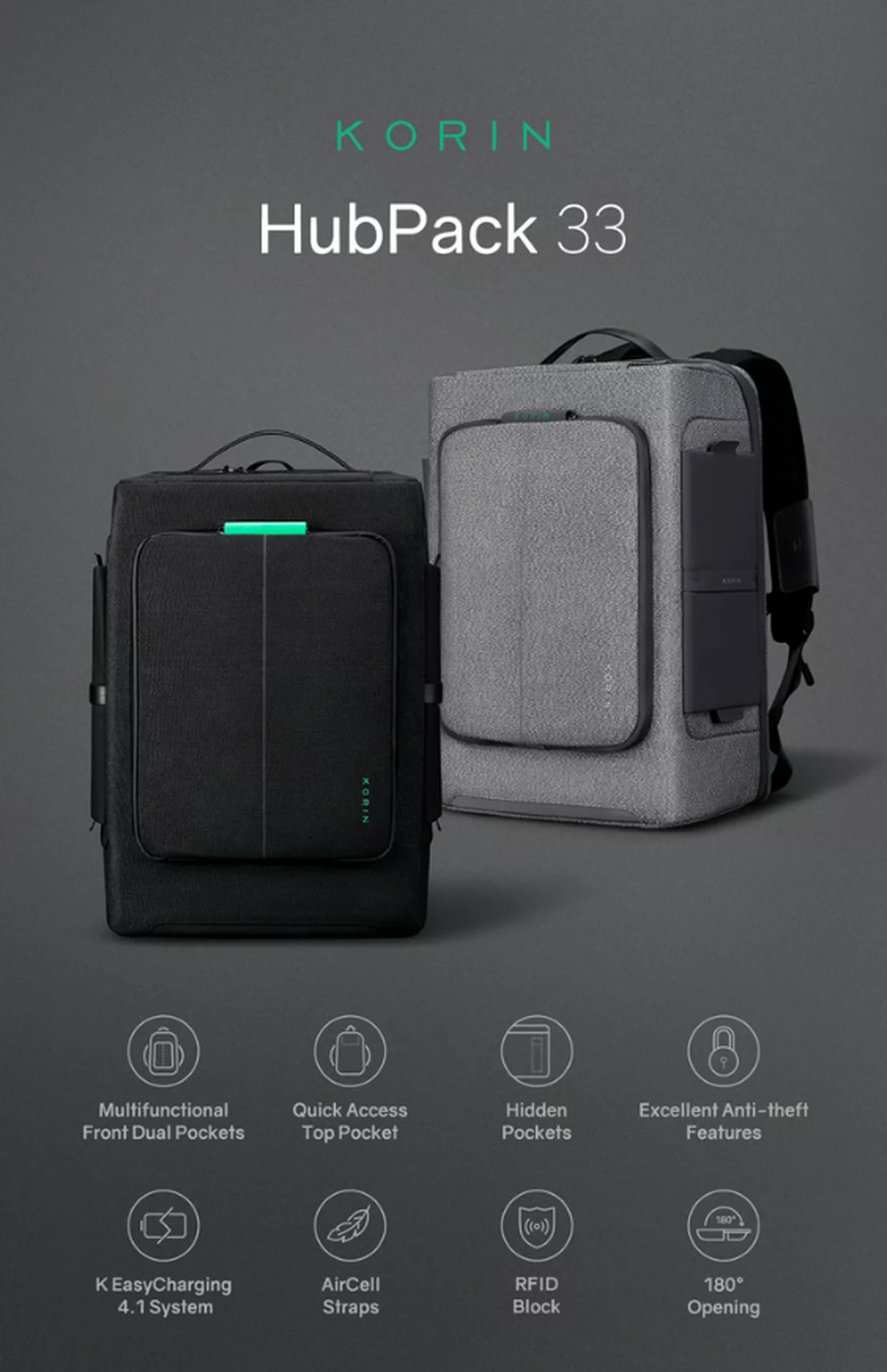 Korin HubPack 33 travel backpack with antitheft security measures - Geeky Gadgets