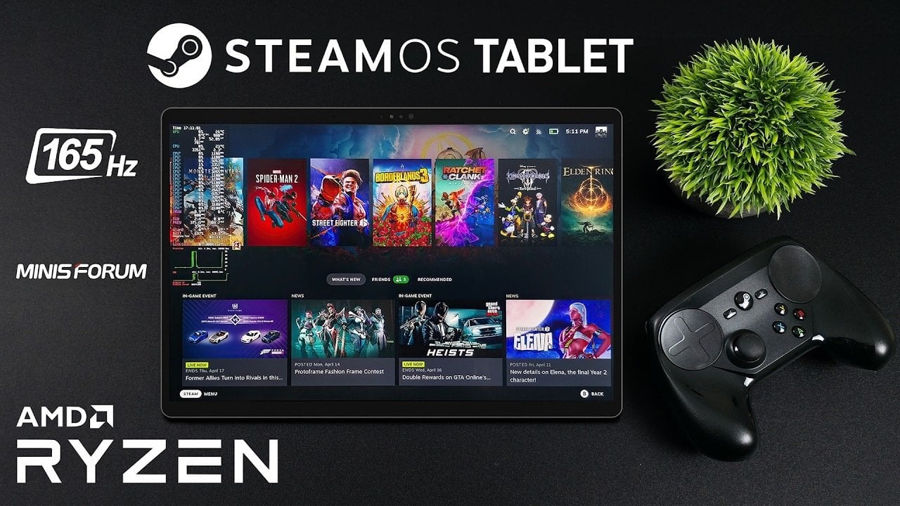 MinisForum V3 Gaming Tablet Running SteamOS 3.8 with 165Hz Display
