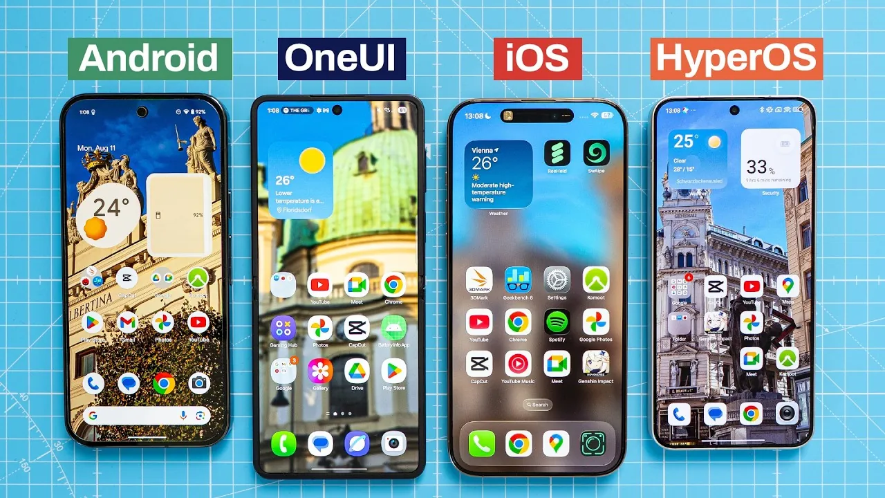 OneUI 8 vs iOS 26 vs Android 16 vs HyperOS - Geeky Gadgets